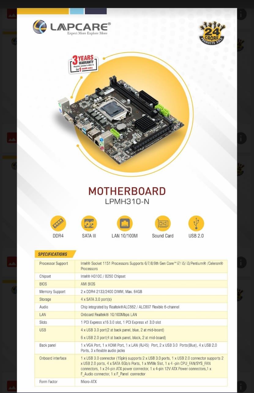 Lapcare LPM H-310 NVME DDR4 6th/7th/8th/9th Gen Core i3/i5/i7 Support ...