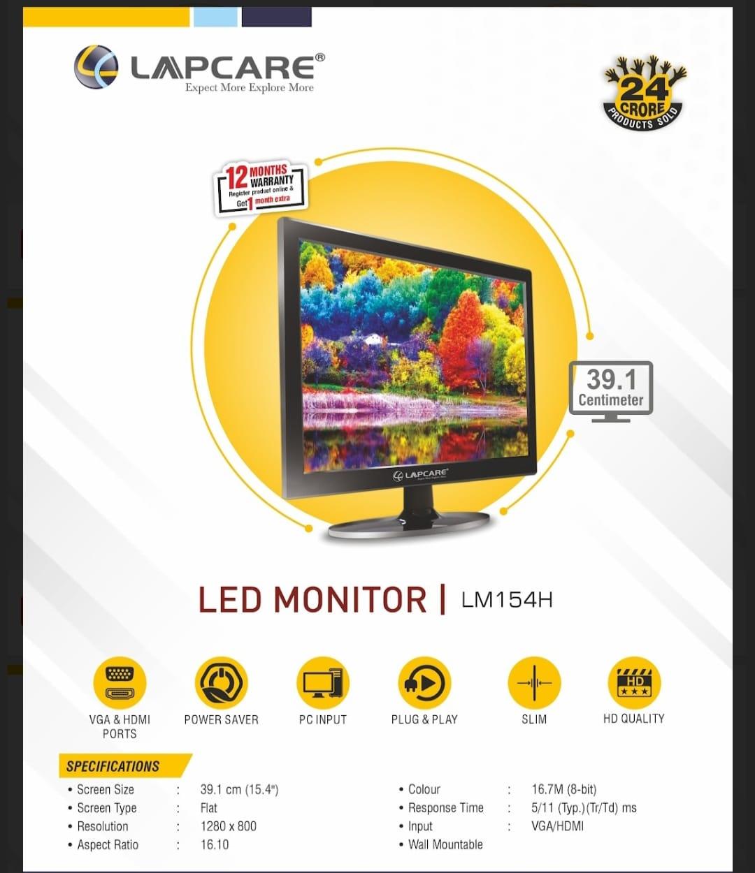 Lapcare (LM154H) 15 Inch HD Monitor With VGA + HDMI Port, 1 Year Brand ...